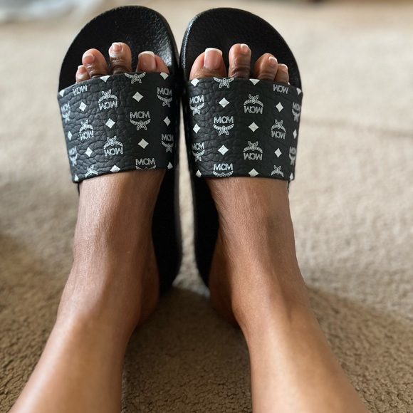 MCM | Shoes | Mcm Logo Black Slides | Poshmark